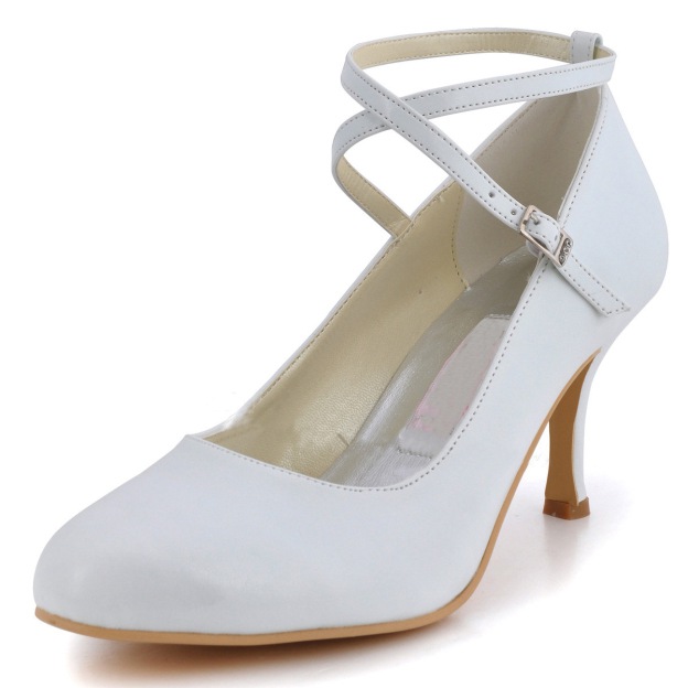 Close Toe Spool Heel Ivory With Buckle Wedding Shoes