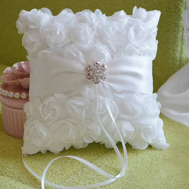 Rose Square Rhinestone Wedding Ring Pillow