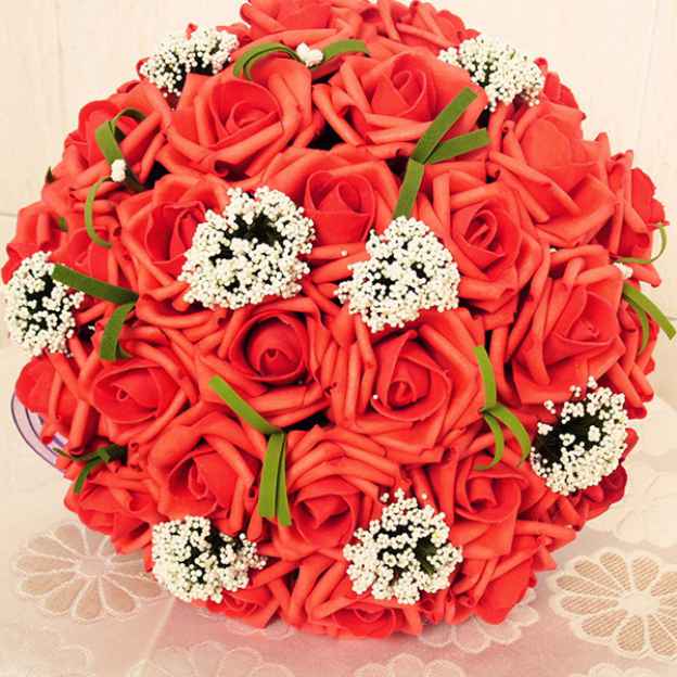 Perfect Red Round Fabric Bridal Bouquets
