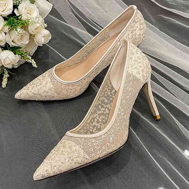 Close Toe Heels Mesh With Sequins Wedding Shoes (S1084917) - Stacees