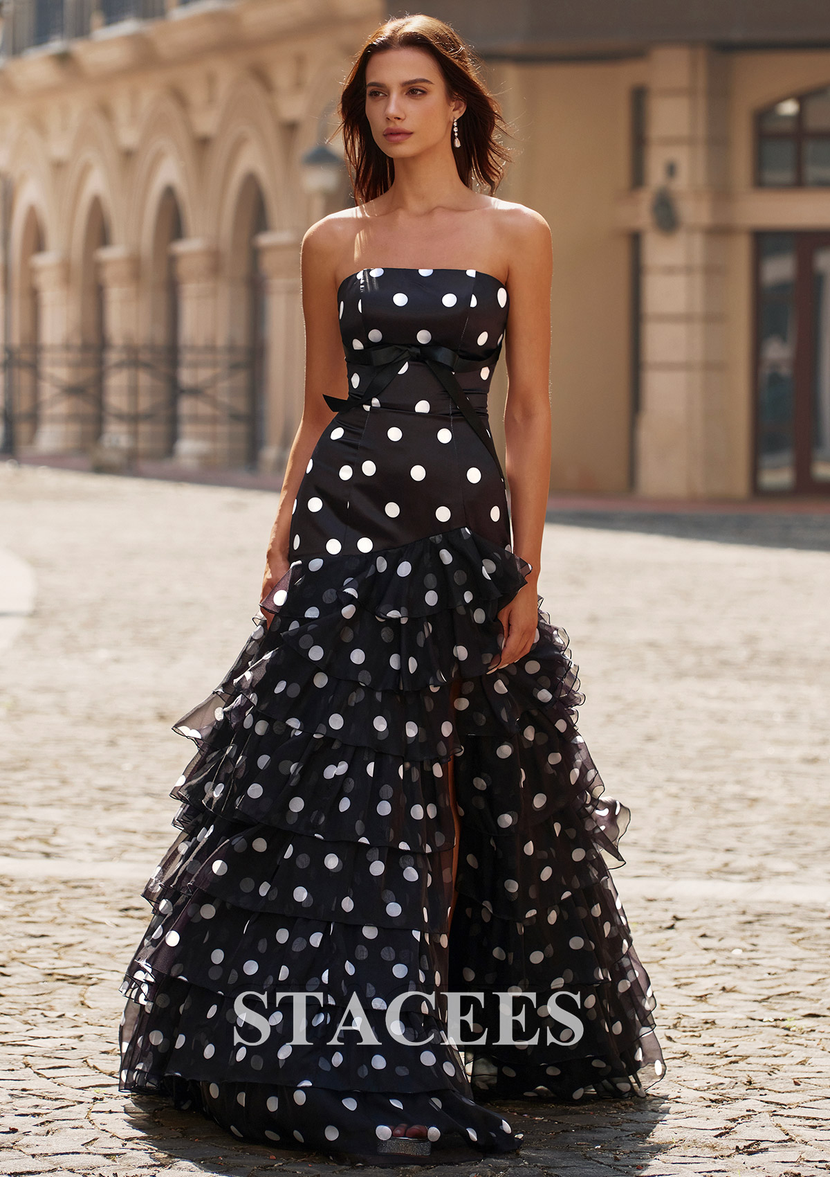 A-line Scoop Neck Chiffon Floor-Length Prom Dress with Ruffles Split ...